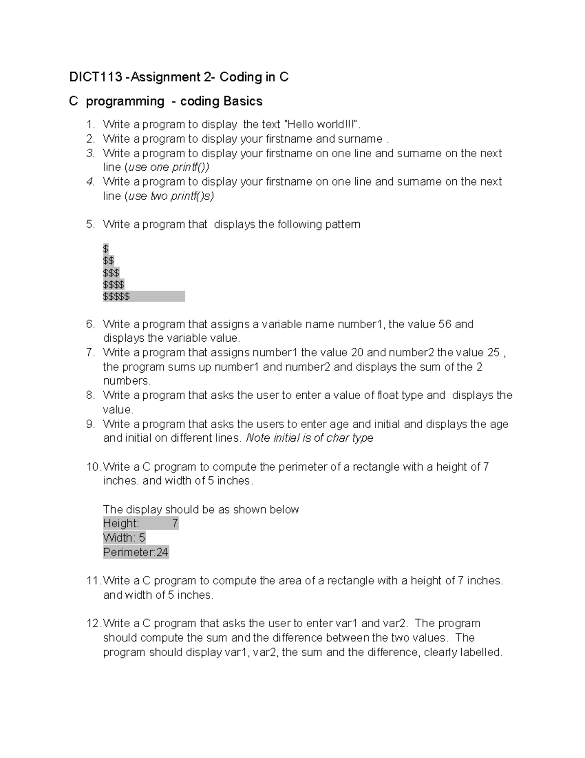 DICT113- Assignment 2- Coding exercise v24 - DICT113 -Assignment 2 ...