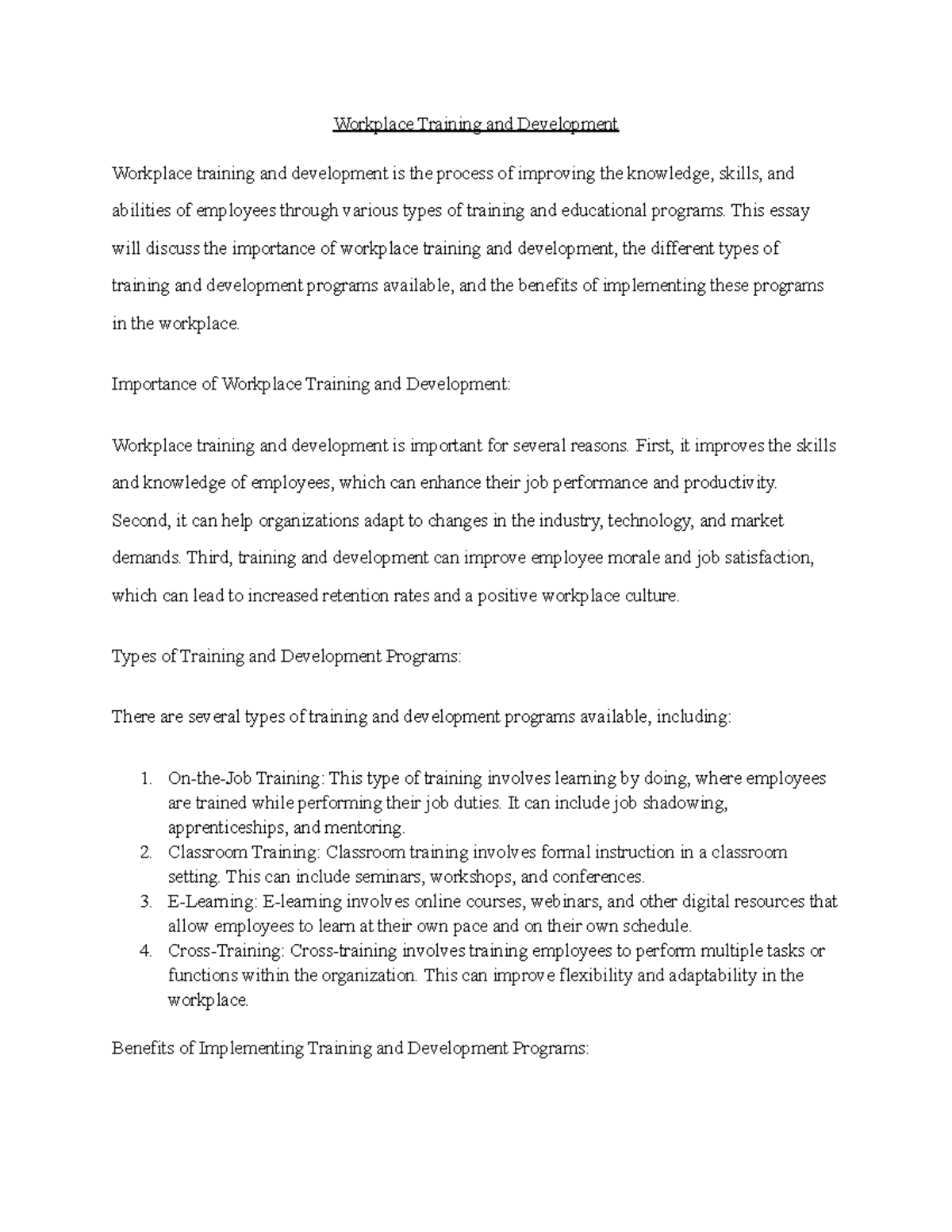 Workplace Training and Development - Workplace Training and Development ...