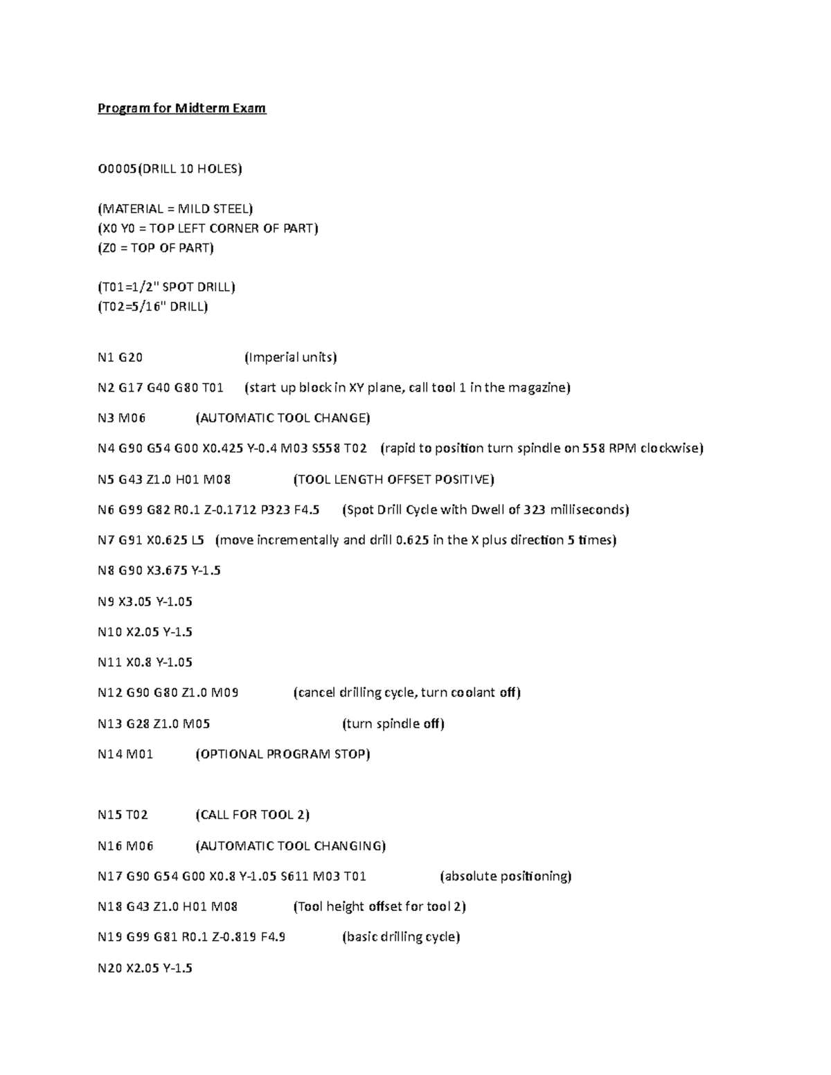 NC PLOT Programing - nc plot - Program for Midterm Exam O0005(DRILL 10 ...