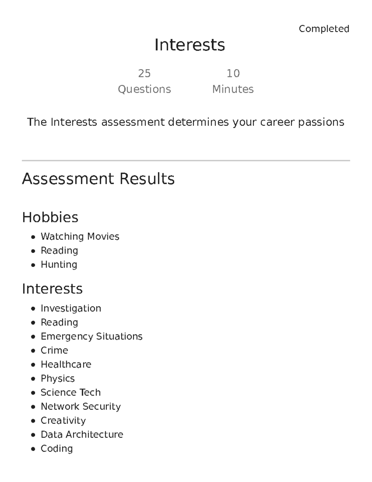 Nichole Bruce-Balasch results - Completed Interests 25 Questions 10 ...