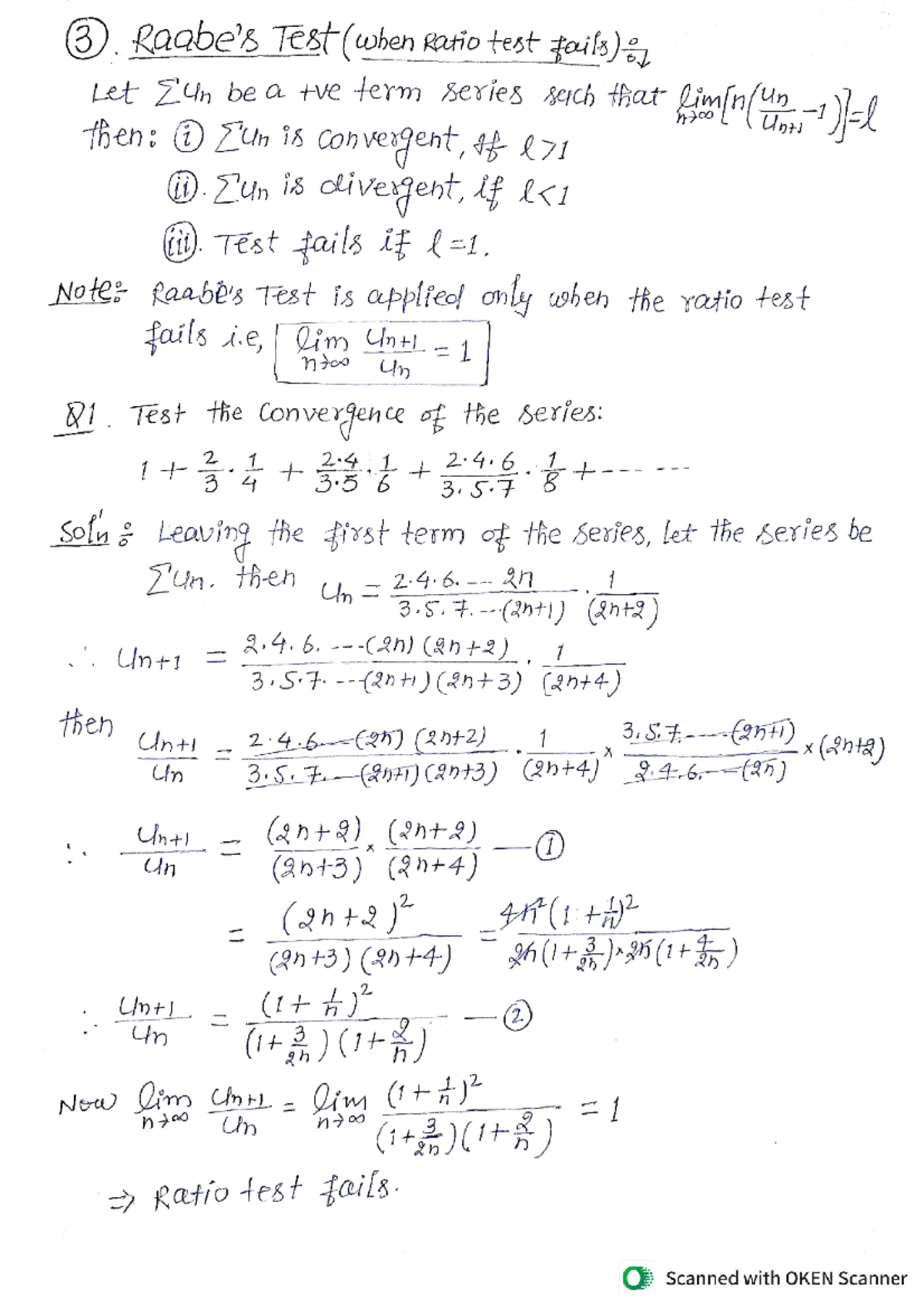 Raabe's Test - Rabbes test topic of sequence and series - 3 Test (when ...