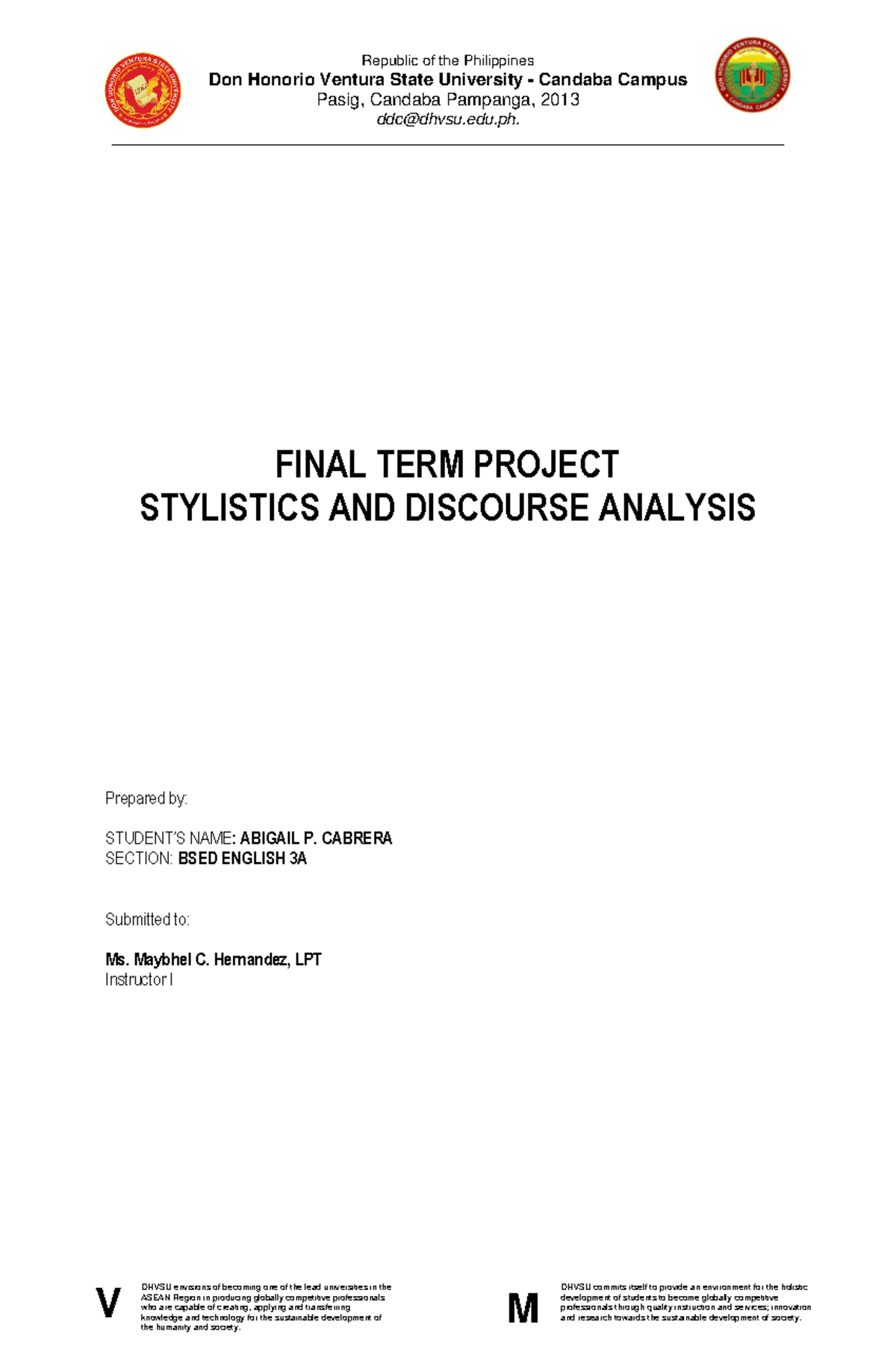 Final term project on elec 1 QOT - Don Honorio Ventura State University - Candaba Campus Pasig ...