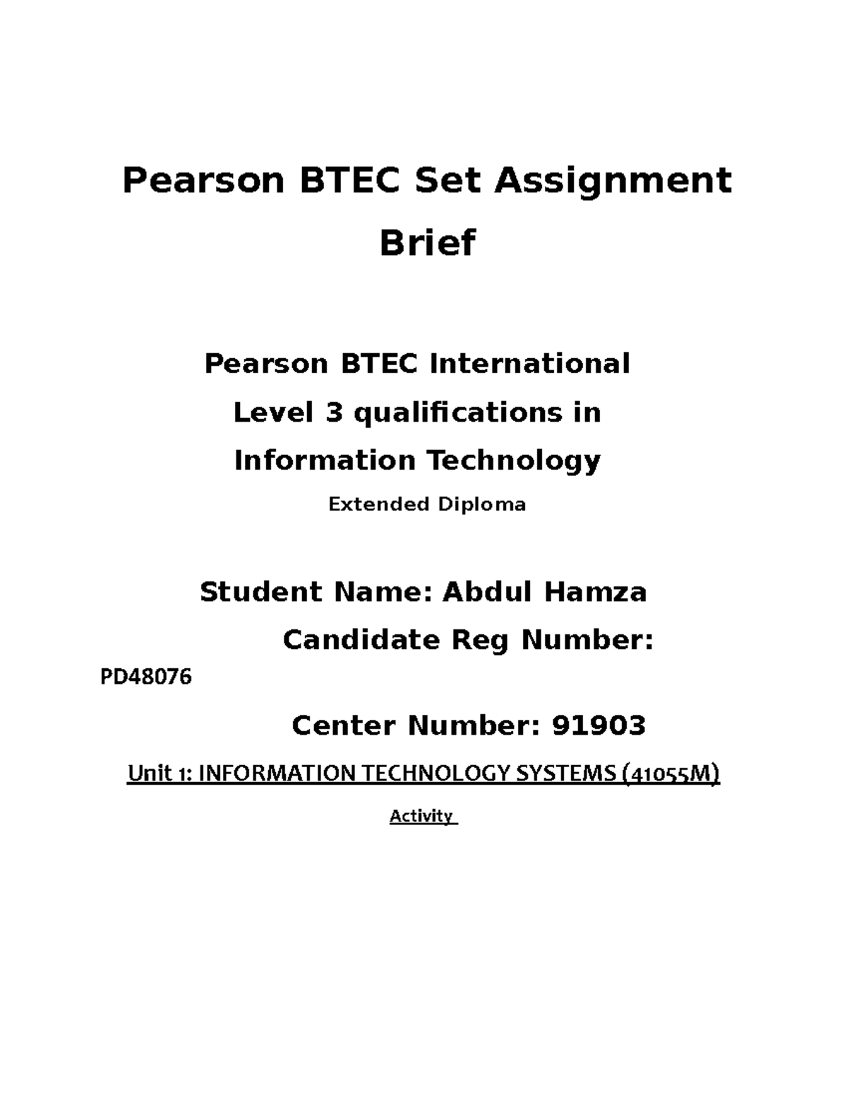 91903 - PD48076 - Hamza - This is Unit 4 BTEC in Extended Diploma ...