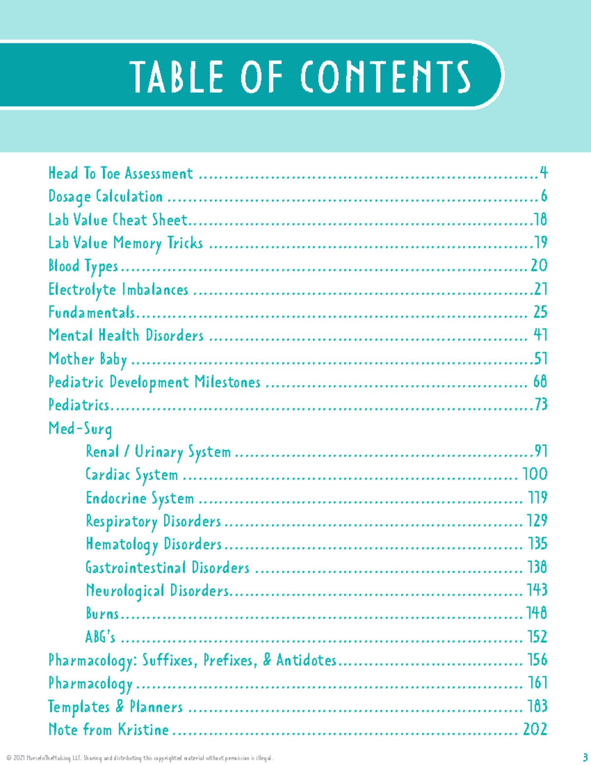 Table of contents - Med-Surg Head To Toe Assessment Dosage Calculation ...
