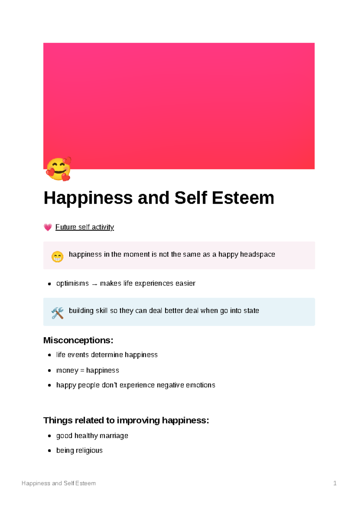 Week 5 - happiness and self esteem - Happiness and Self Esteem 1 ...
