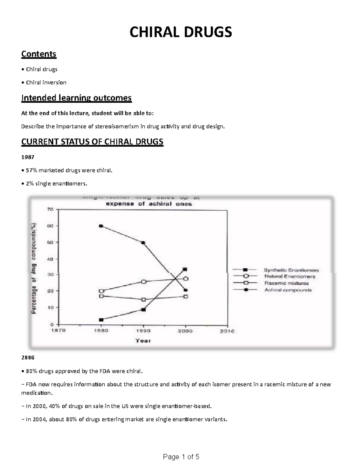 Chapter - 21 Chiral Drugs - Page 1 of 5 Contents CHIRAL DRUGS Chiral ...