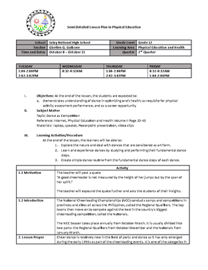 DLP PE Grade 11 WEEK1 - DAILY LESSON PLAN SAMPLE - Semi Detailed Lesson ...