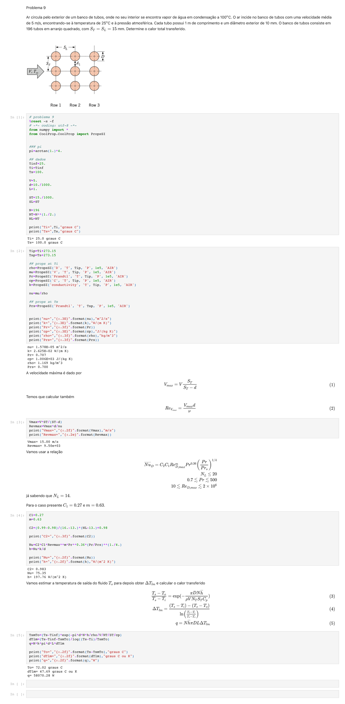 Cap4-Prob9 - qwqdqd - Problema 9 Ar circula pelo exterior de um banco de tubos, onde no seu ...