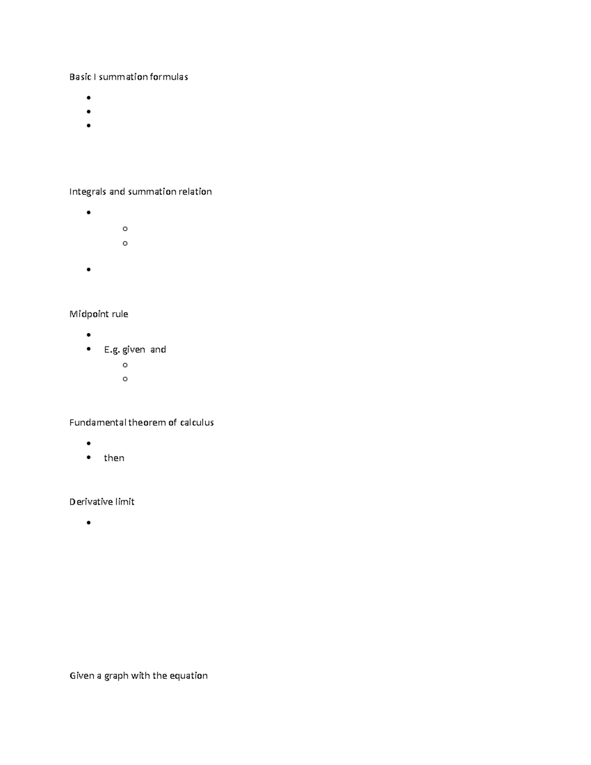 Basic I Summation Formulas Basic I Summation Formulas Integrals And