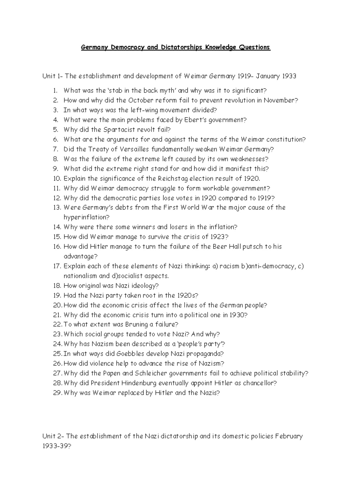 29um-germany knowledge and exam questions - Germany Democracy and ...