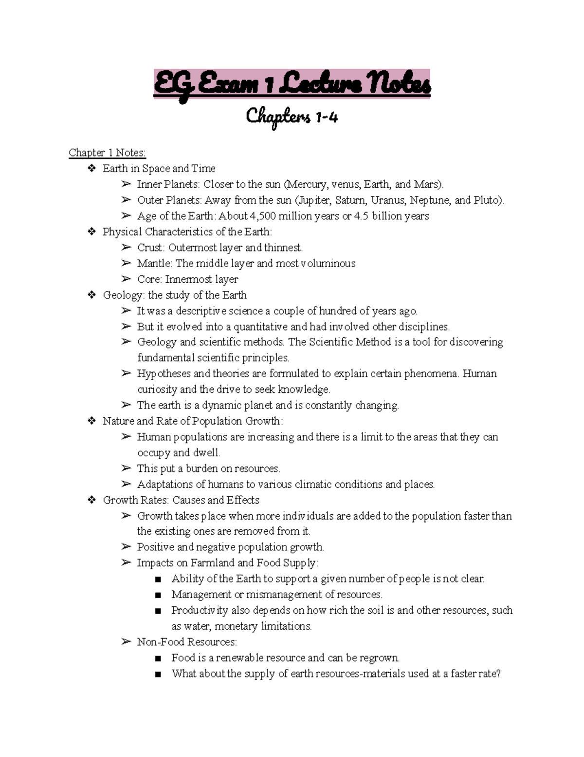 EG- Exam 1 Lecture Notes - EG Exa 1 Lectur Note Chapte 1- Chapter 1 ...