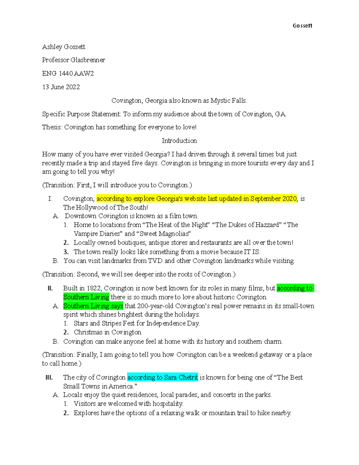 Gossett Outline 1 - fff - Gossett Ashley Gossett Professor Glasbrenner ...