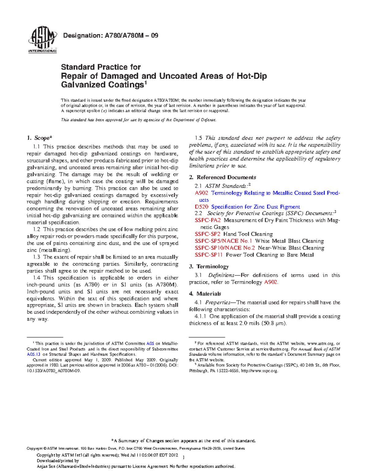 Astm A780 Repair Of Damaged And Uncoated Areas Of Hot Dip Galvanized ...