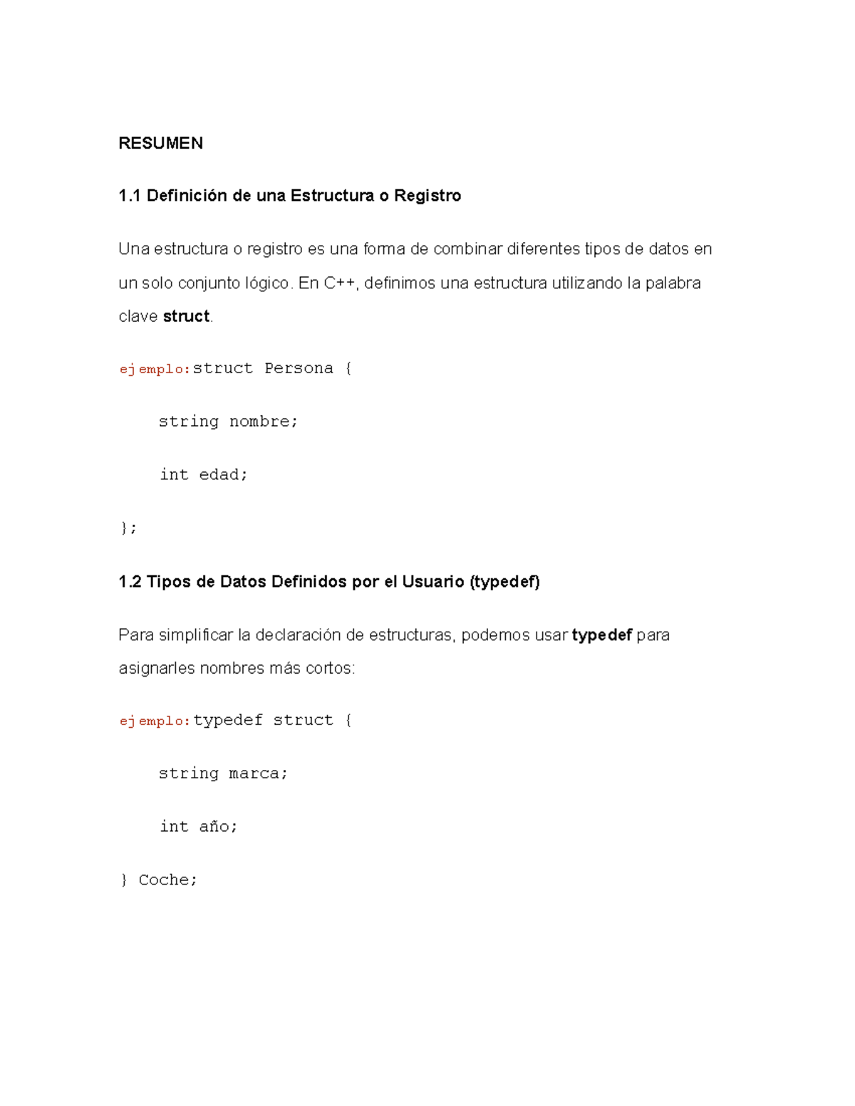 Tarea 2 unidad 1 - asksks - RESUMEN 1 Definición de una Estructura o ...