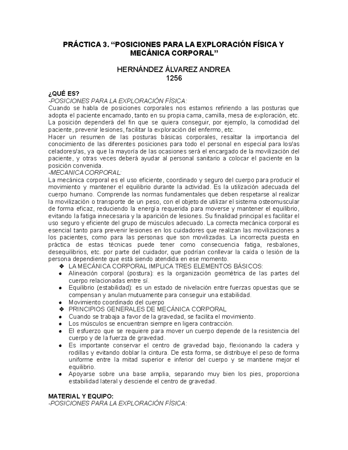 Mecánica corporal y Posiciones anatómicas - PRÁCTICA 3. “POSICIONES ...