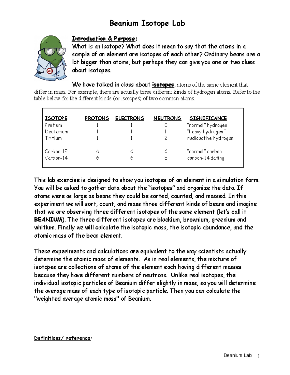 Beanium Isotope Lab - biology - Beanium Isotope Lab Introduction ...
