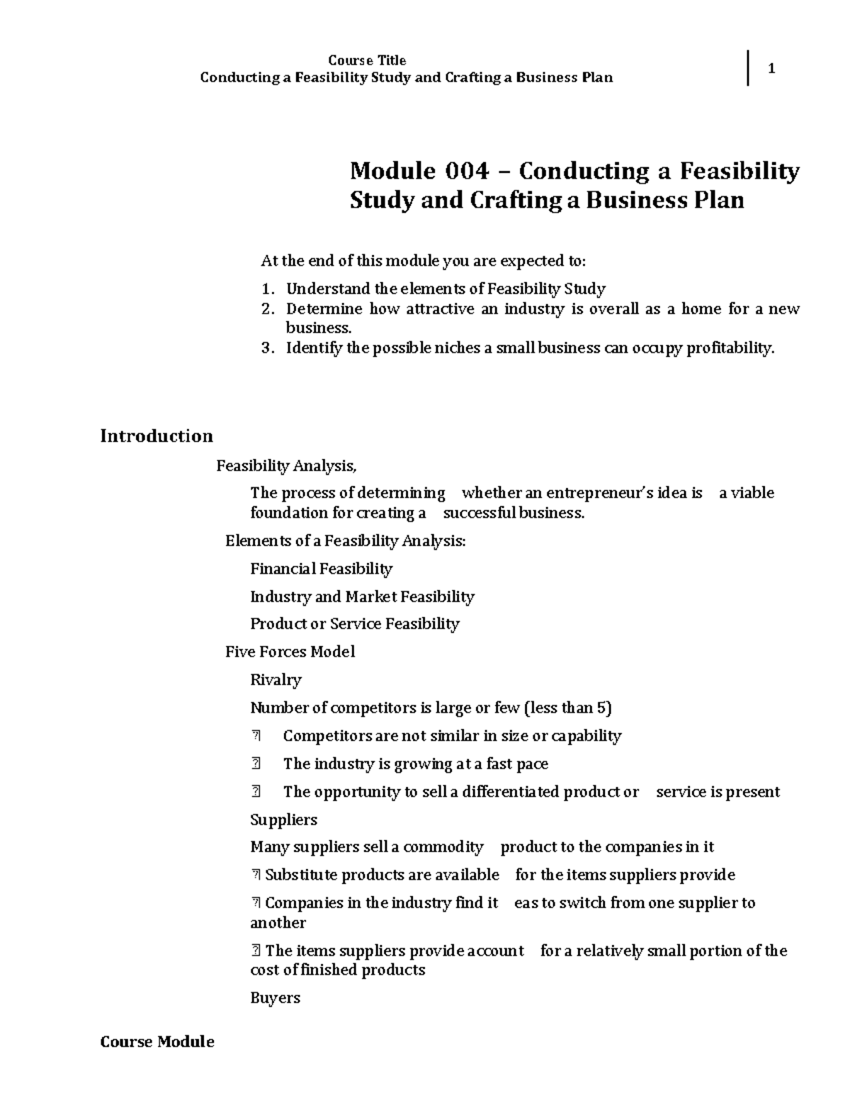 Module 004 Conducting a Feasibility Study and Cr - Conducting a ...