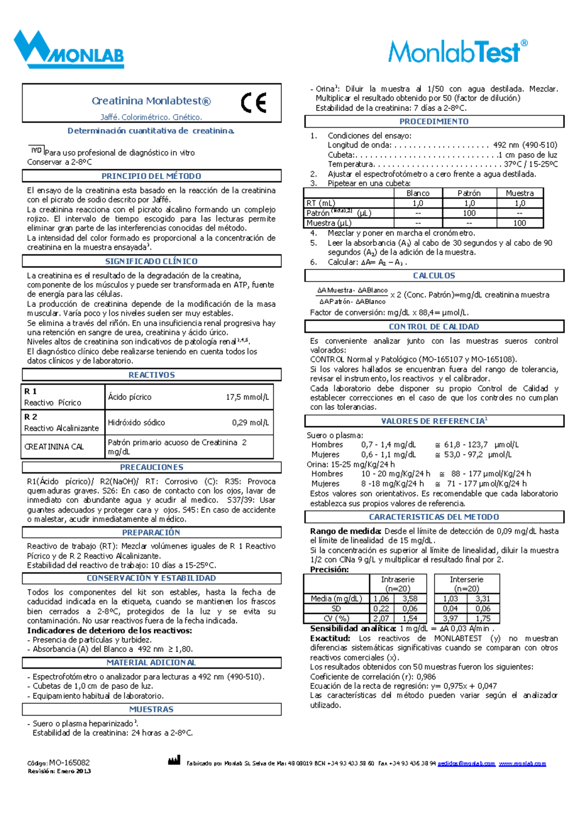 Determinación cualitativa de Creatinina - Código: MO-165082 Fabricado ...