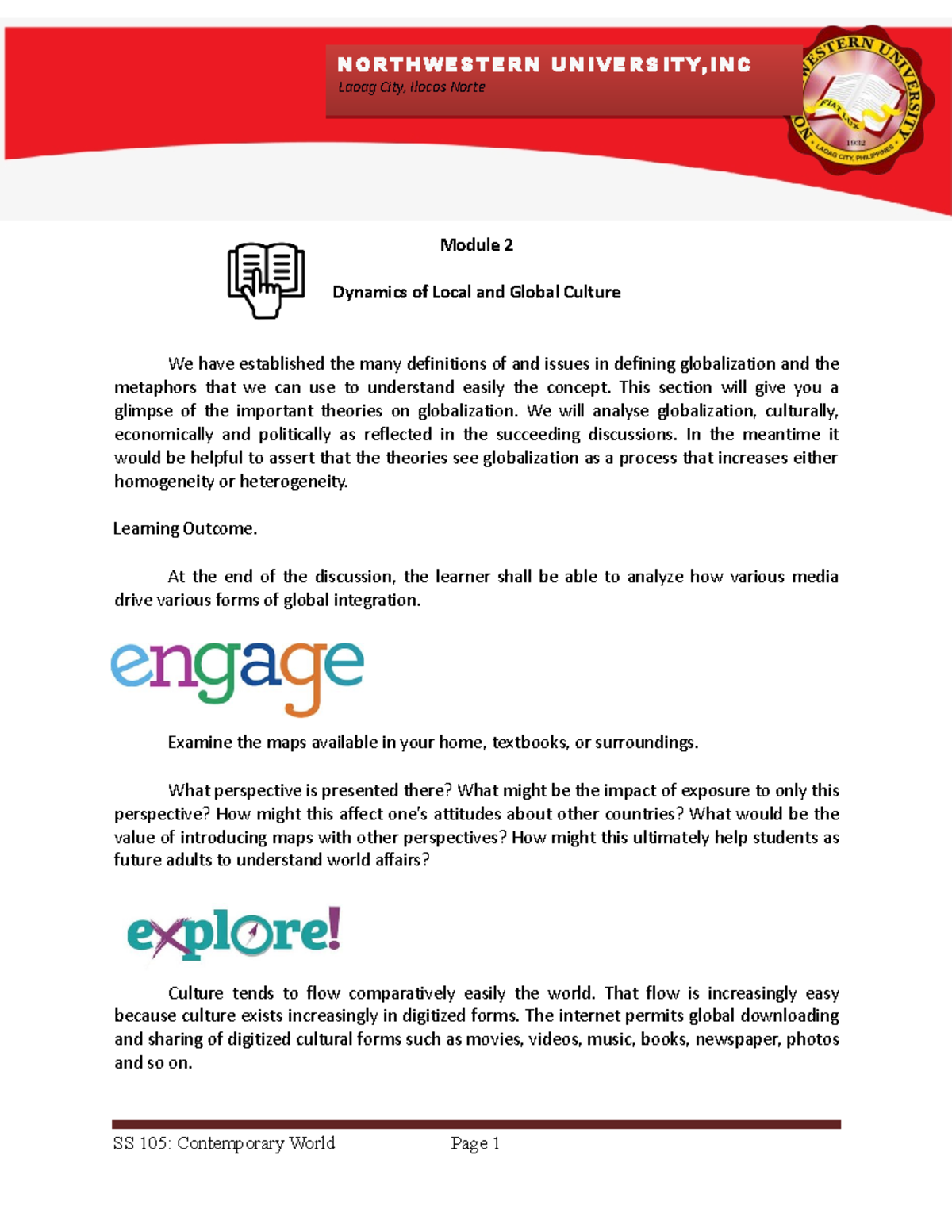 Module 2 Dynamics of Local and Global Culture - This section will give ...