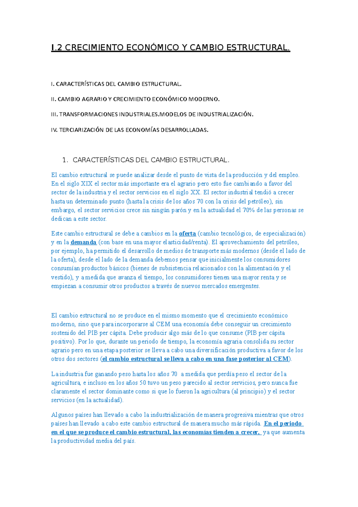 Resumen t2 - I CRECIMIENTO ECONÓMICO Y CAMBIO ESTRUCTURAL. I ...