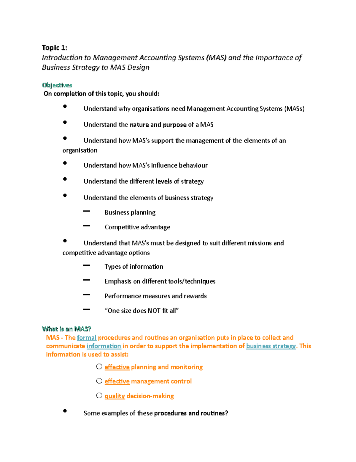 Topic 1 Lecture Notes - Strategy and MAS - Topic 1:Topic 1 ...