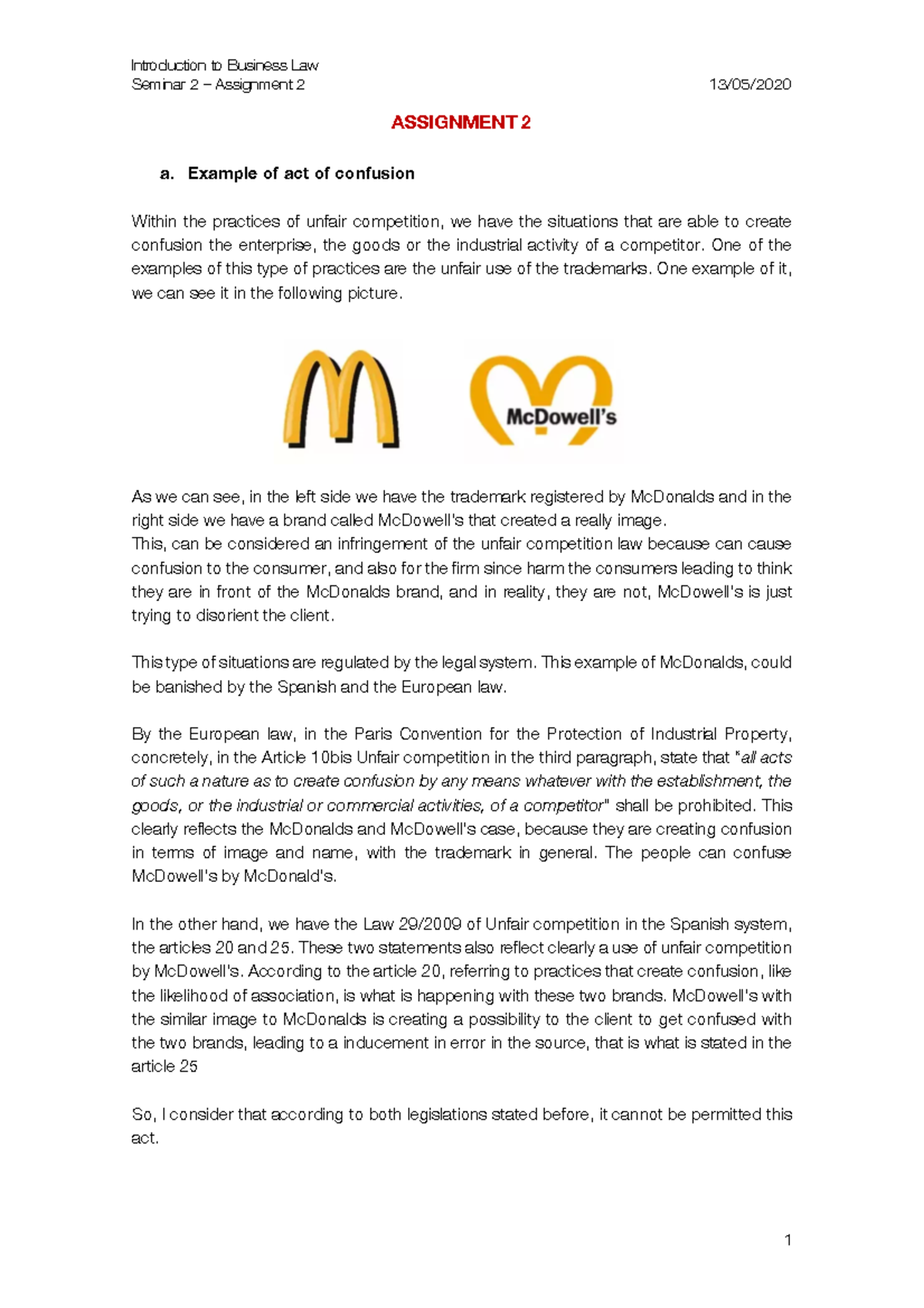 Assignment 2 - Example of act of confusion Within the practices of ...