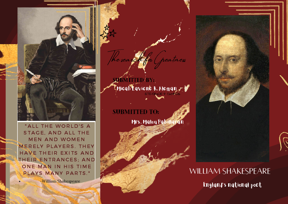 William Shakespeare - Shake - " A L L T H E W O R L D ' S A S T A G E ...