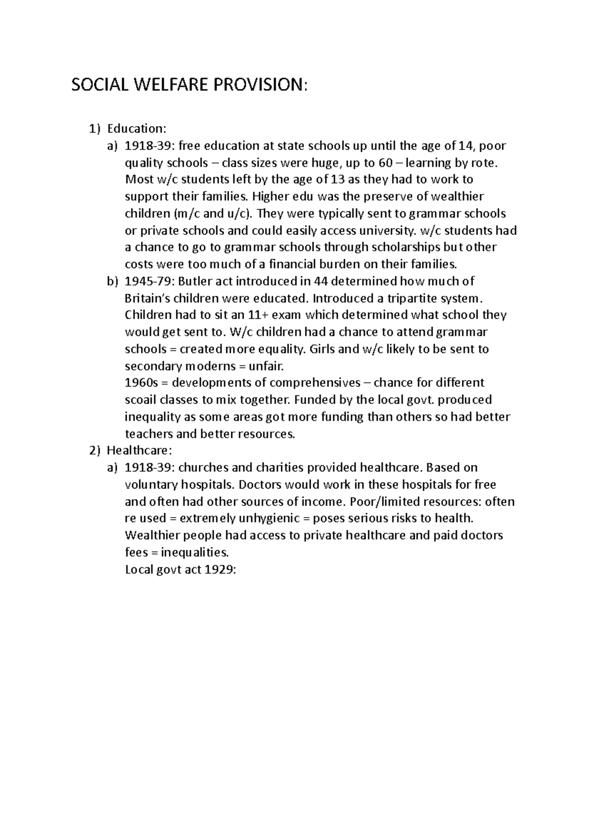 Social Welfare Provision - SOCIAL WELFARE PROVISION: 1) Education: a ...