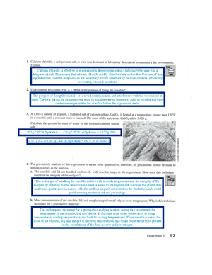 Chem Lab Experiment 5 Pre Lab Questions Chem Lab Experiment 5 Pre Lab
