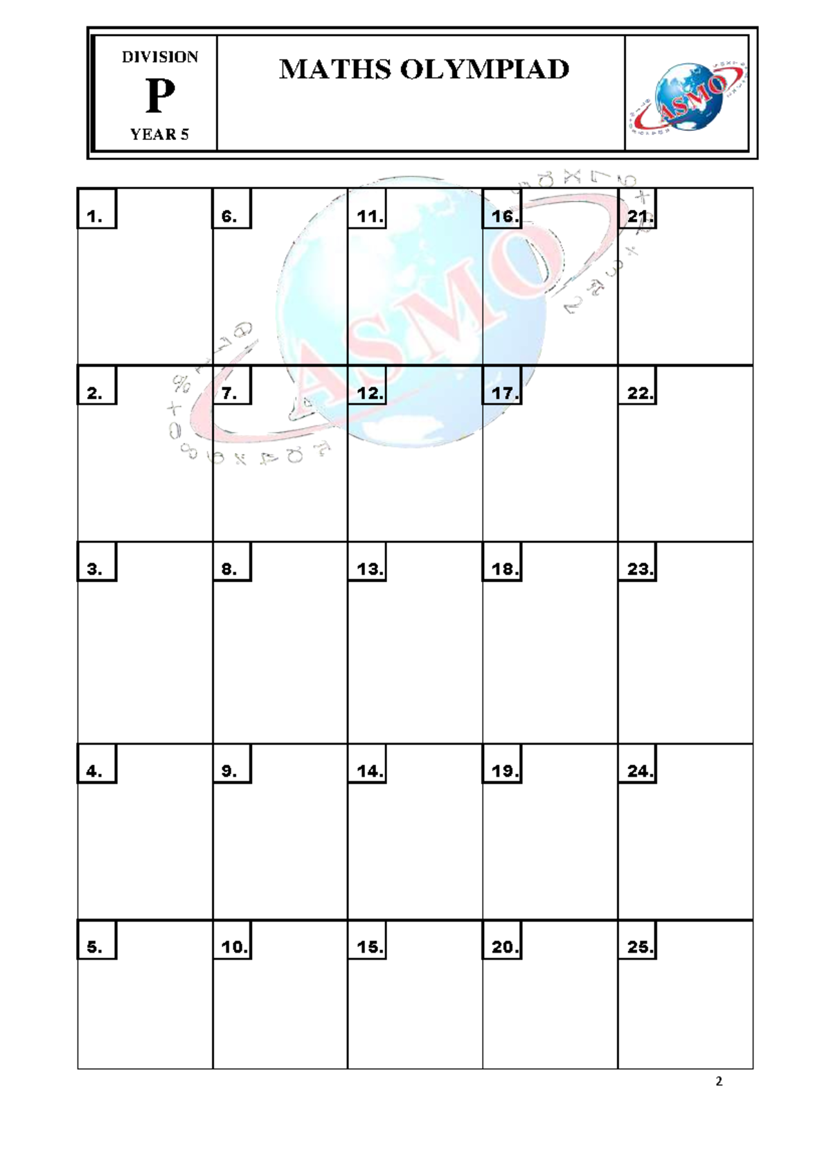 ASMO-Question - Mathematics (YEAR 5) - P YEAR 5 MATHS OLYMPIAD 1. 6. 11 ...