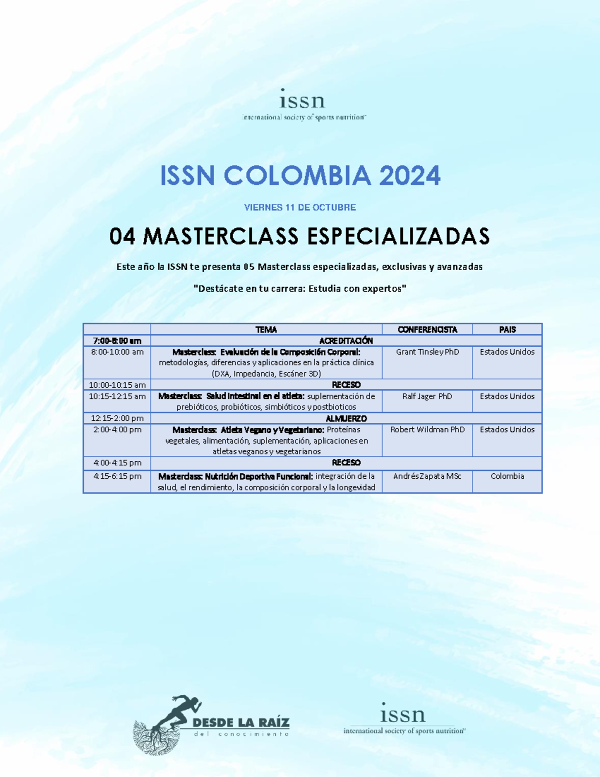 Agenda Académica ISSN Colombia 2024 - ISSN COLOMBIA 2024 VIERNES 11 DE OCTUBRE 04 MASTERCLASS ...