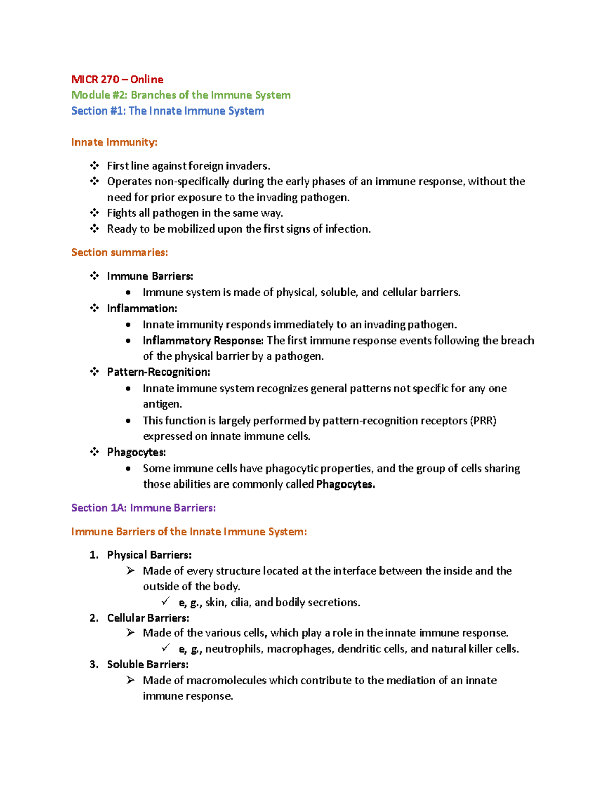 MICR 270 Module #2 - notes - MICR 270 – Online Module #2: Branches of ...