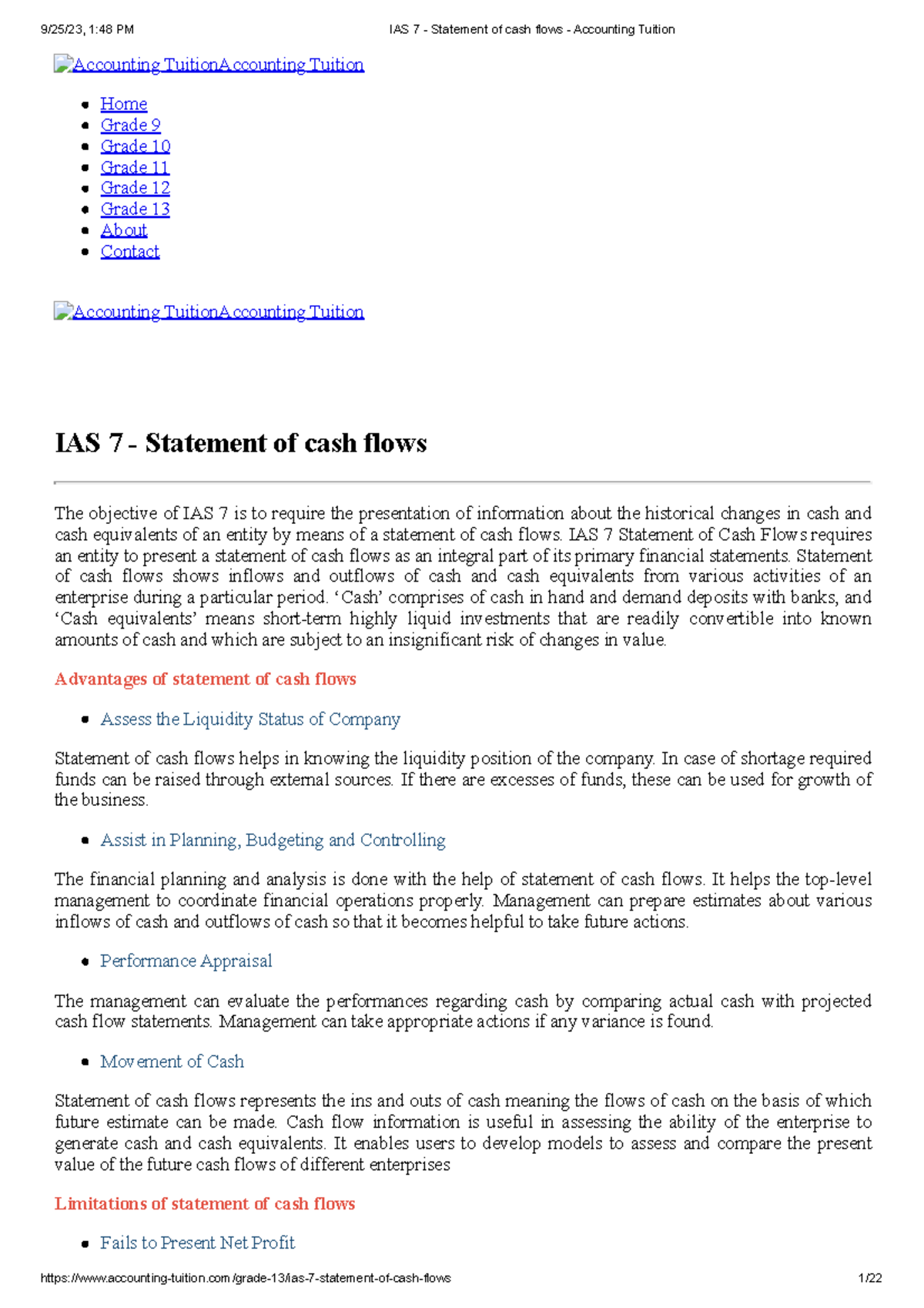 IAS 7 - Statement of cash flows - Accounting Tuition - Accounting TuitionAccounting Tuition Home ...