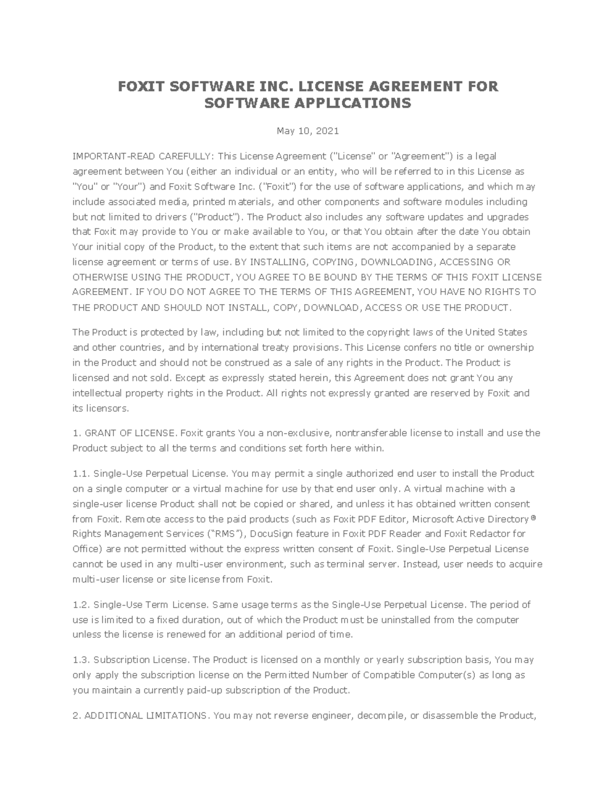PDF - ssc - FOXIT SOFTWARE INC. LICENSE AGREEMENT FOR SOFTWARE ...