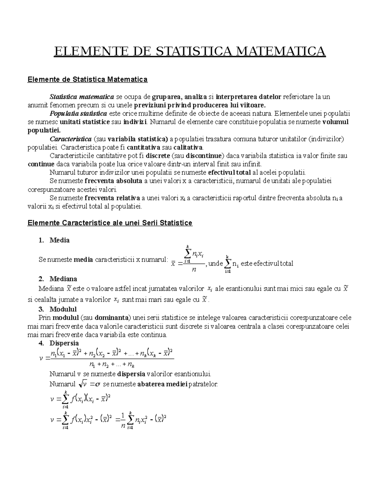 Elemente de statistica matematica - ELEMENTE DE STATISTICA MATEMATICA ...