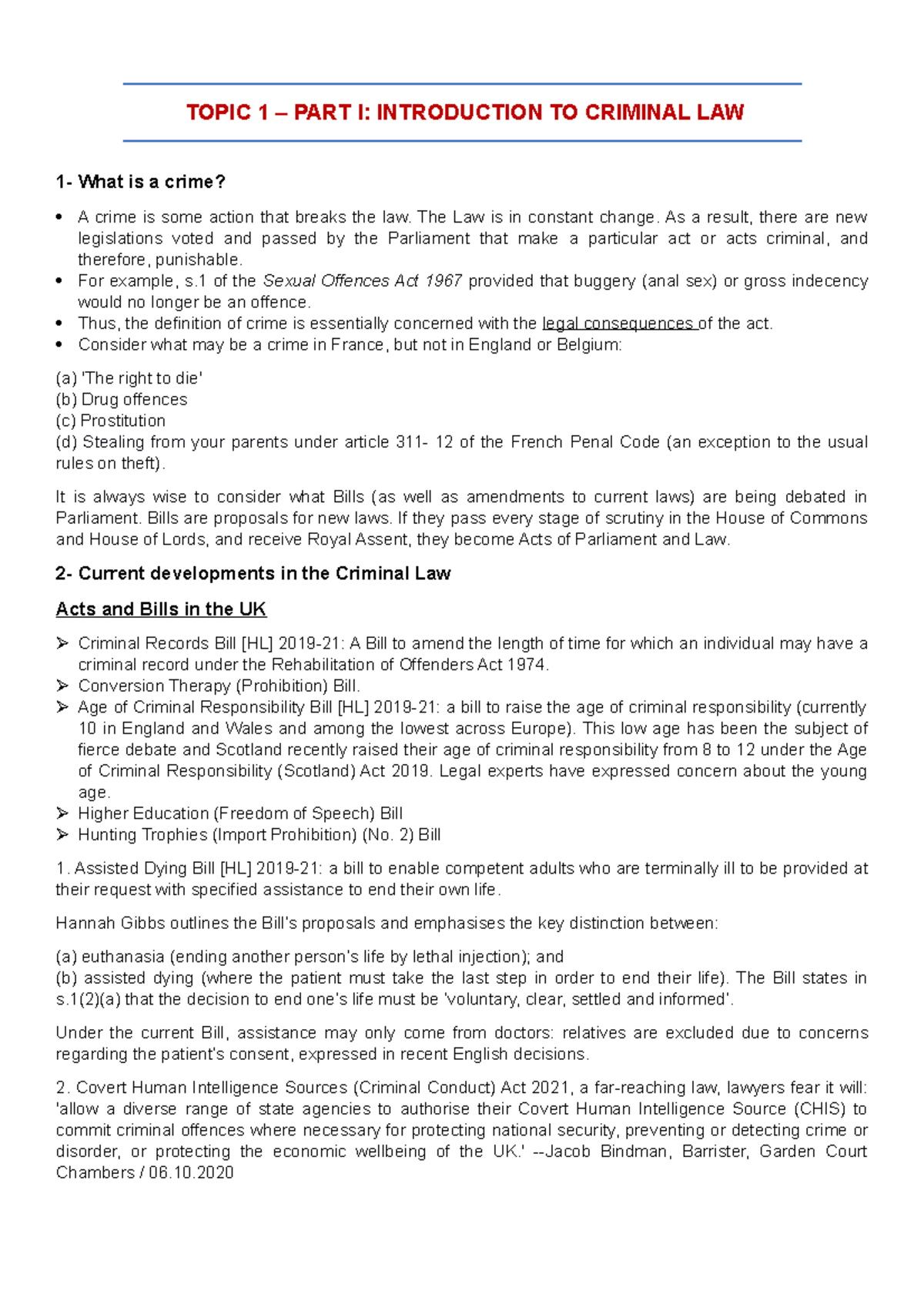 Topic 1 PART I Introduction to Criminal Law - TOPIC 1 – PART I: INTRODUCTION TO CRIMINAL LAW 1 ...