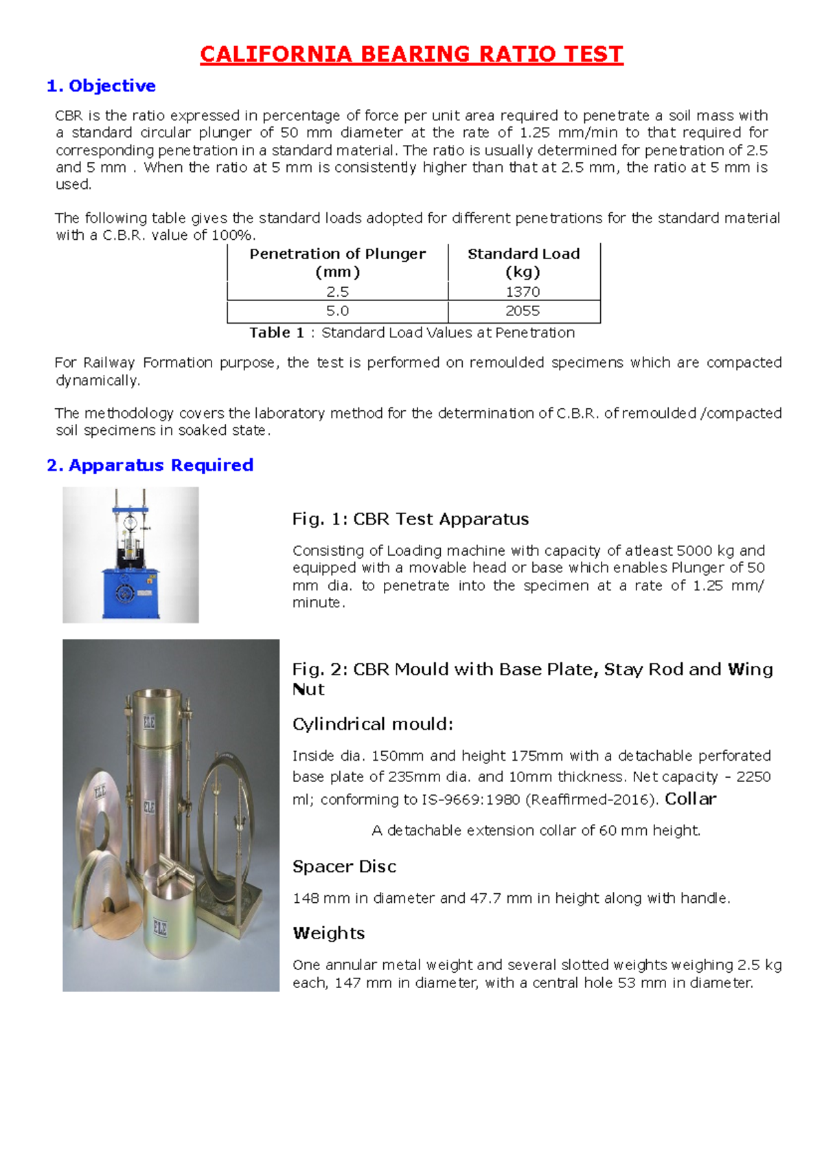 CBR Test - PDF - Online extra document - CALIFORNIA BEARING RATIO TEST ...
