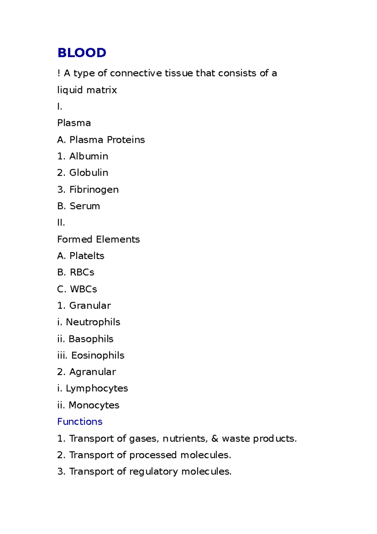 Blood - Lecture Notes in Nursing - BLOOD ! A type of connective tissue ...