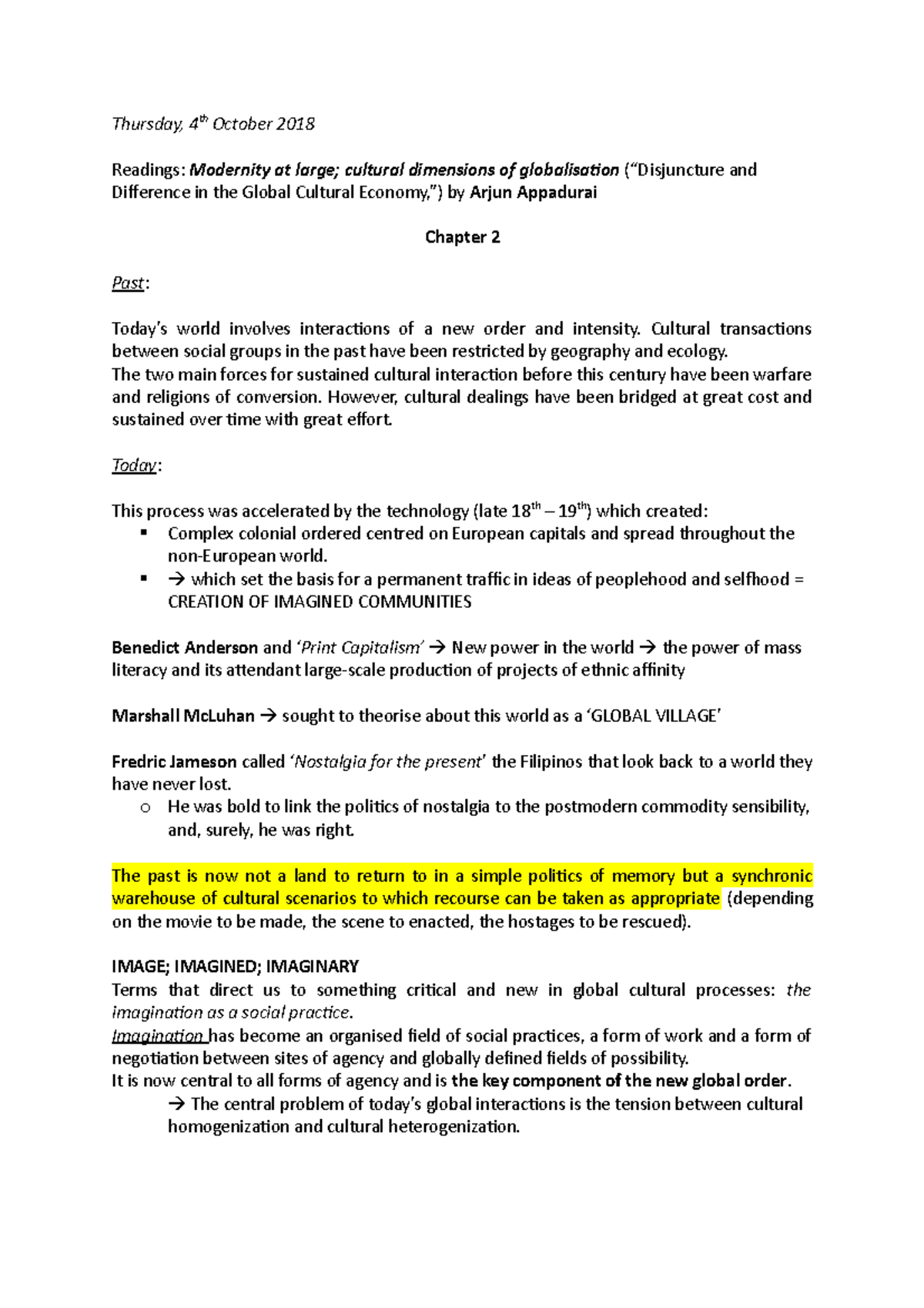 Modernity at Large by Appadurai - Thursday, 4th October 2018 Readings ...