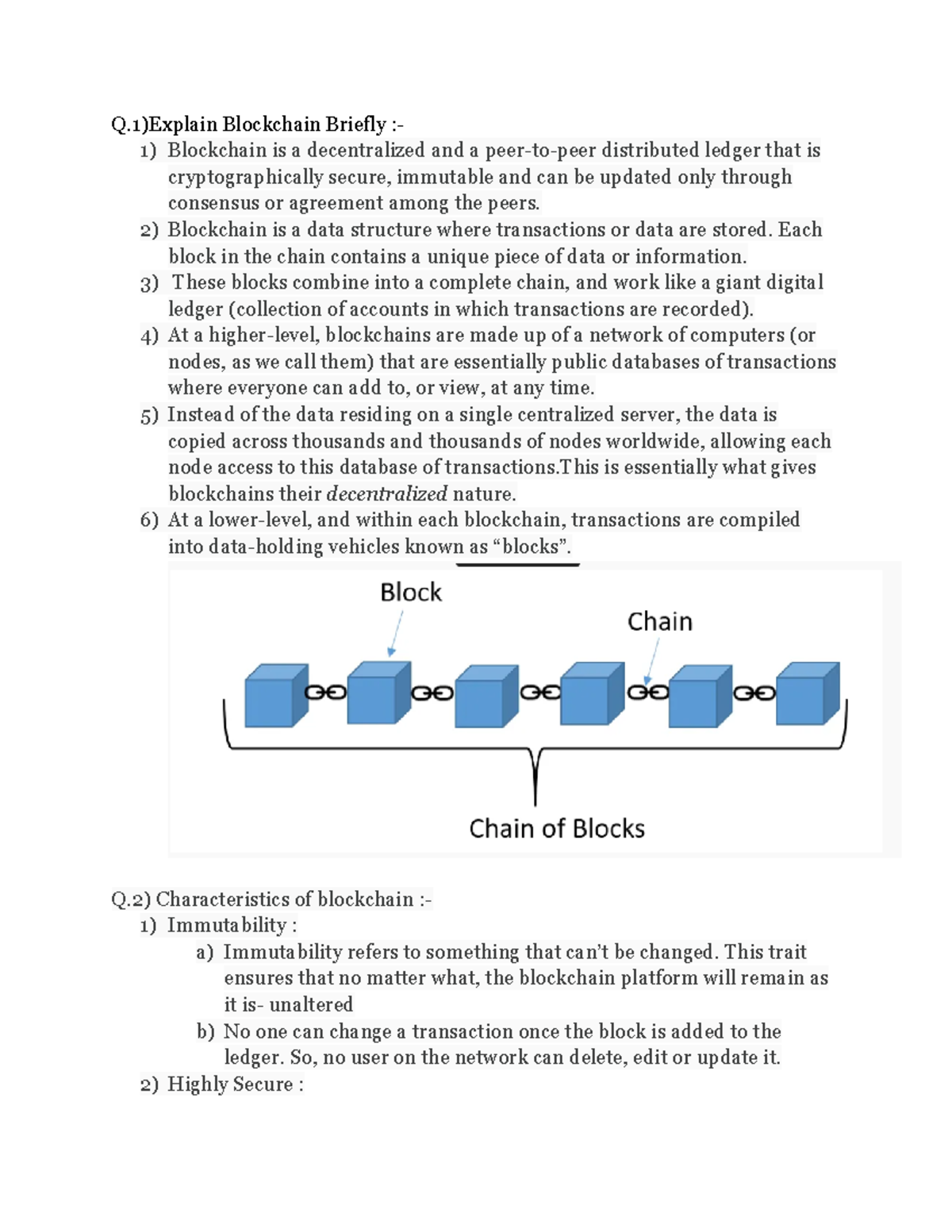Blockchain UT-1 QB - Mod 1,2,3 - Q)Explain Blockchain Briefly :- 1 ...