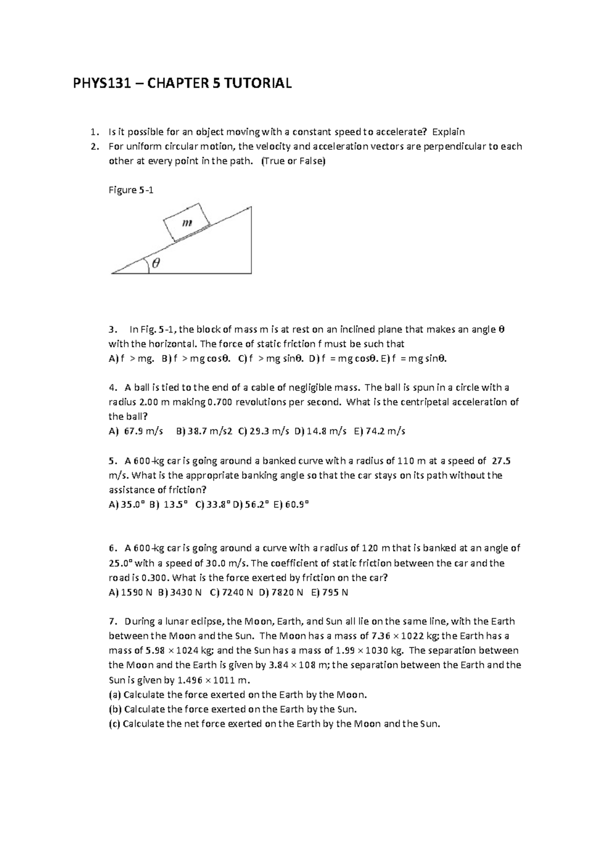 Tutorial 5- Chapter 5 - PHYS131 – CHAPTER 5 TUTORIAL Is it possible for ...