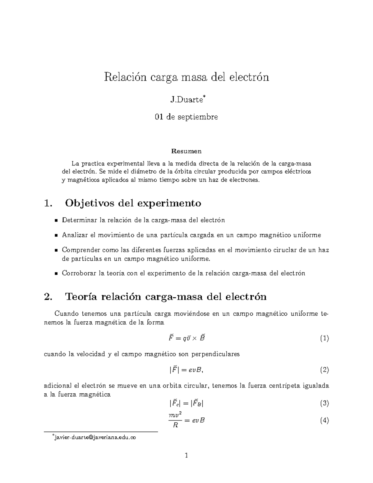 Lab 3 3 Relaci n carga masa Iy C Sem 2230 - Relaci ́on carga masa del electr ́on J* 01 de ...
