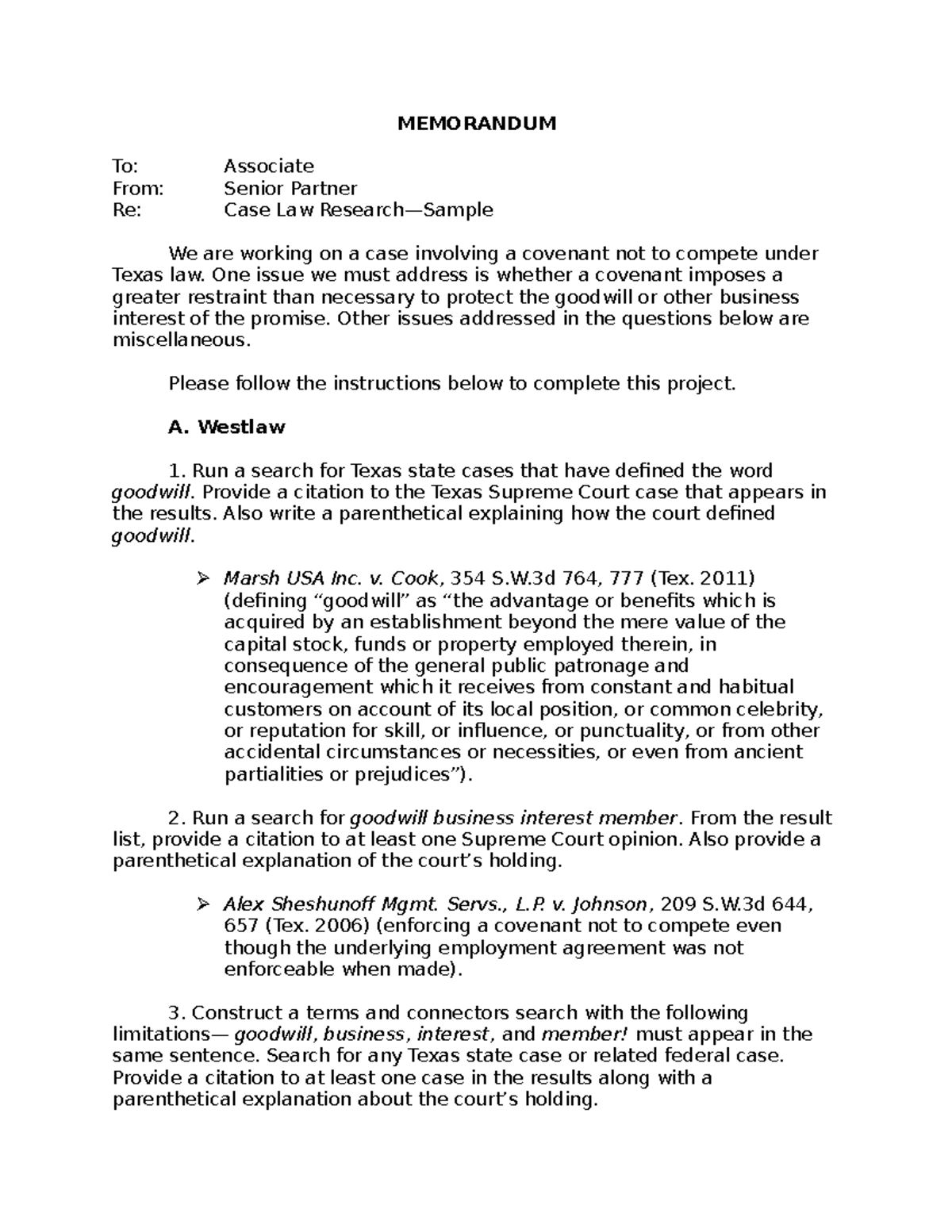 Sample Case Law (1) - Outline - MEMORANDUM To: Associate From: Senior ...
