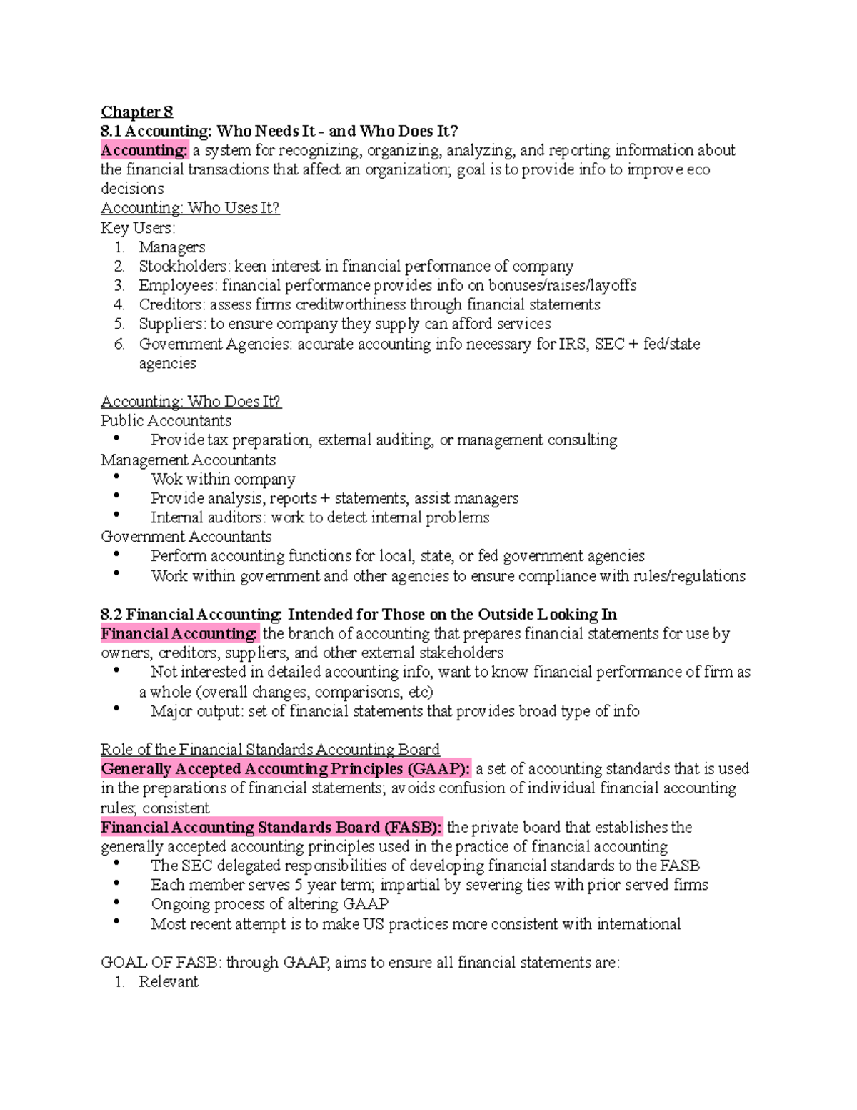Chapter 8,9,10 - Summary BUSN - BUSN - Chapter 8 8 Accounting: Who ...