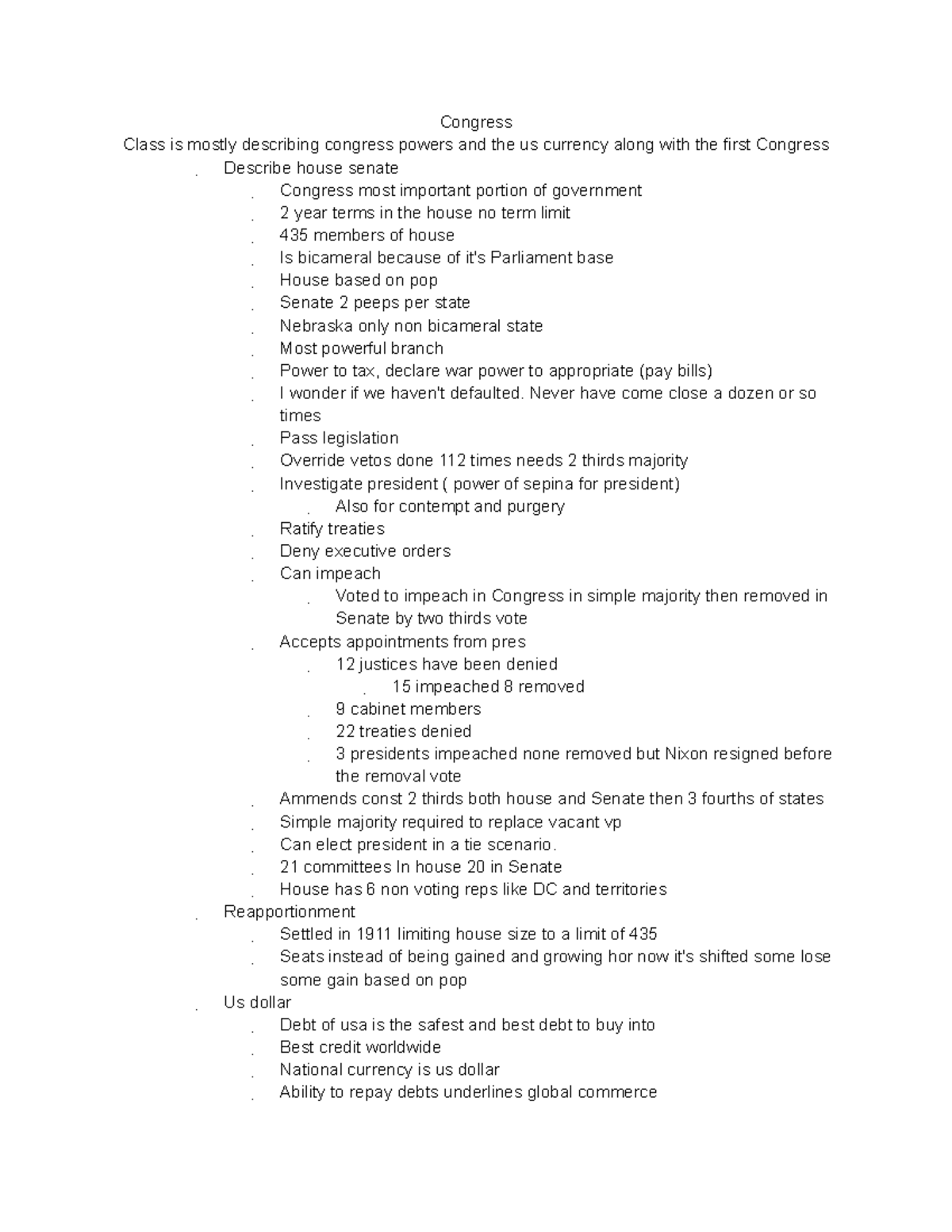 Congress - Heavy Lecture class notes - Congress Class is mostly ...