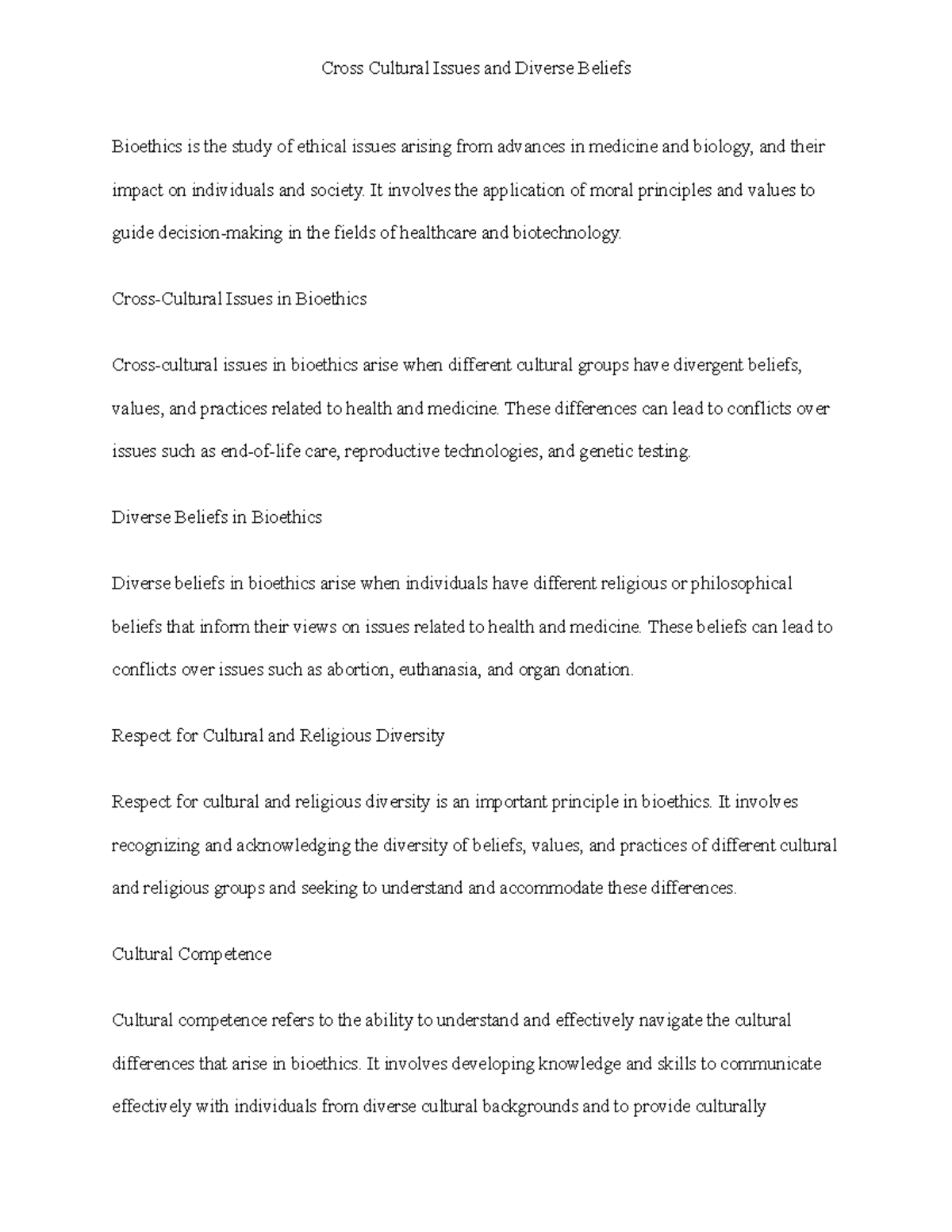 Cross Cultural Issues and Diverse Beliefs - Cross Cultural Issues and ...