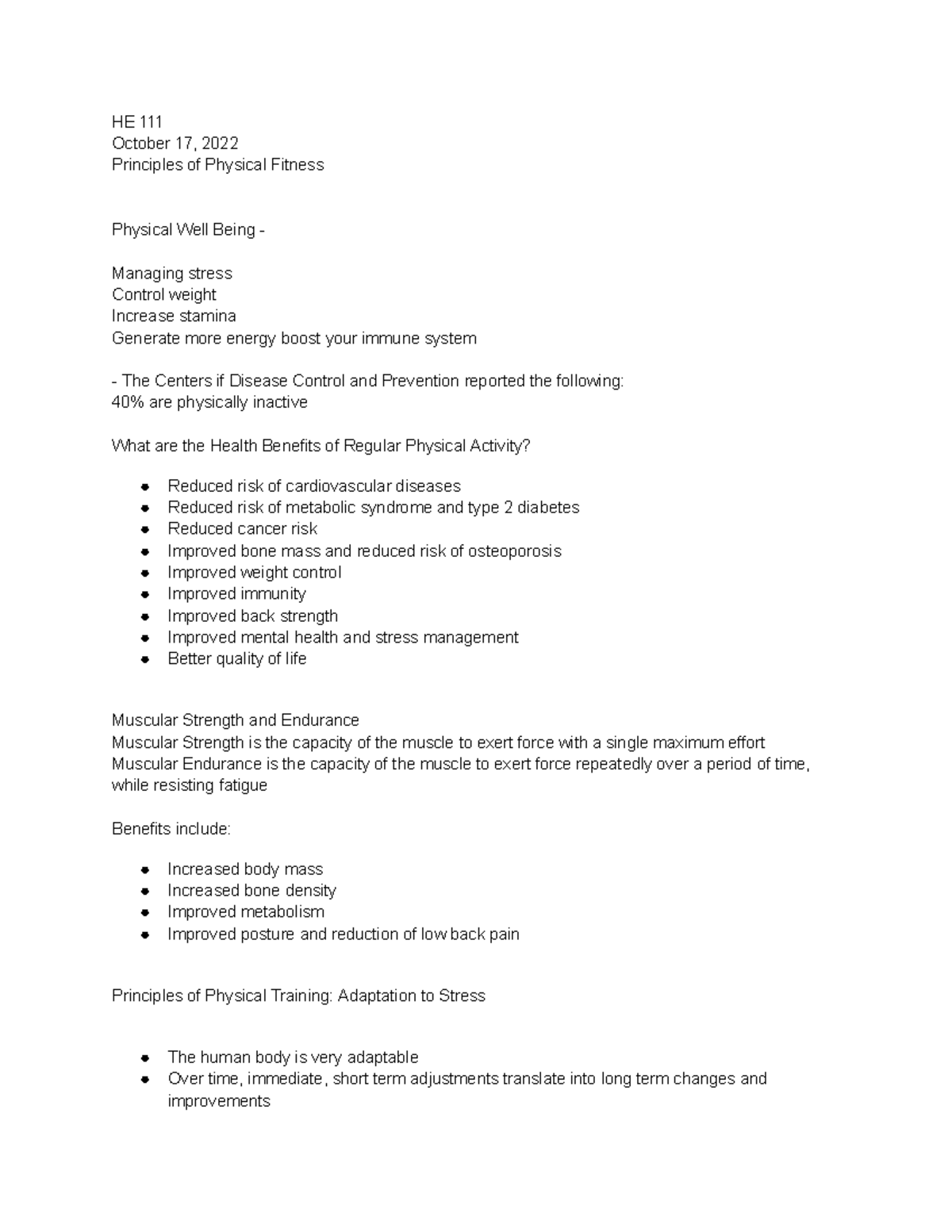 Principles of Physical Fitness - Studocu