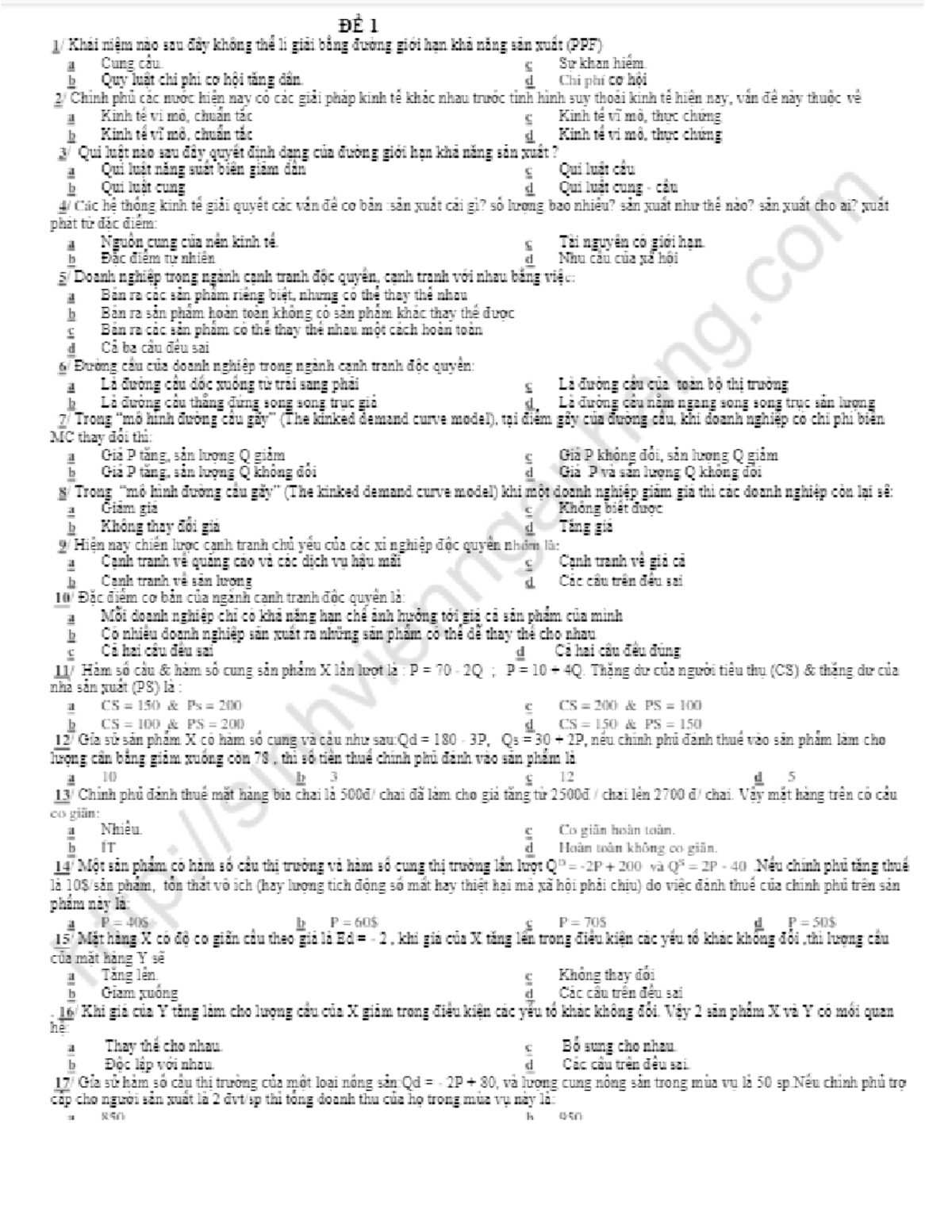 Ktvm - đề kinh tế vi mô 1 - Kinh tế vi mô - Studocu