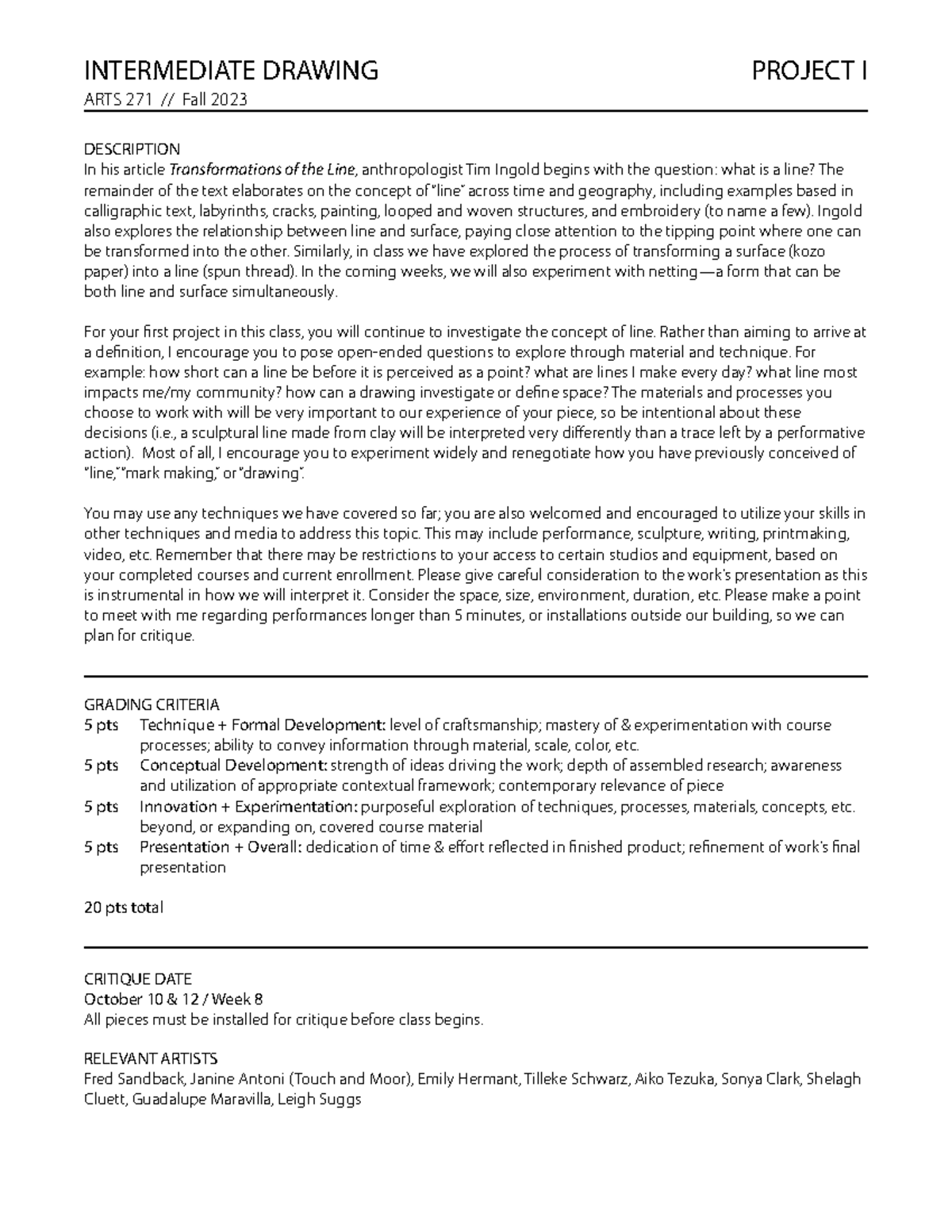 Project 1: Line work - INTERMEDIATE DRAWING ARTS 271 // Fall 2023 ...