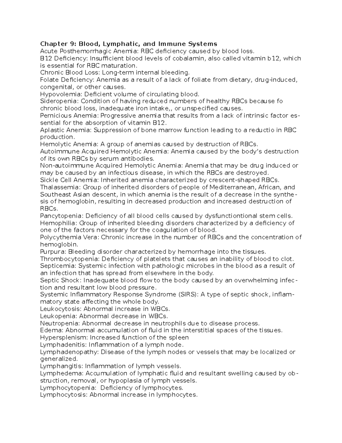 Medical Terminology Ch. 9-14 Final Vocab - Chapter 9: Blood, Lymphatic ...